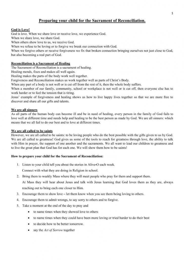 The Sacrament of Reconciliation – Penance – Palmerstown Parish